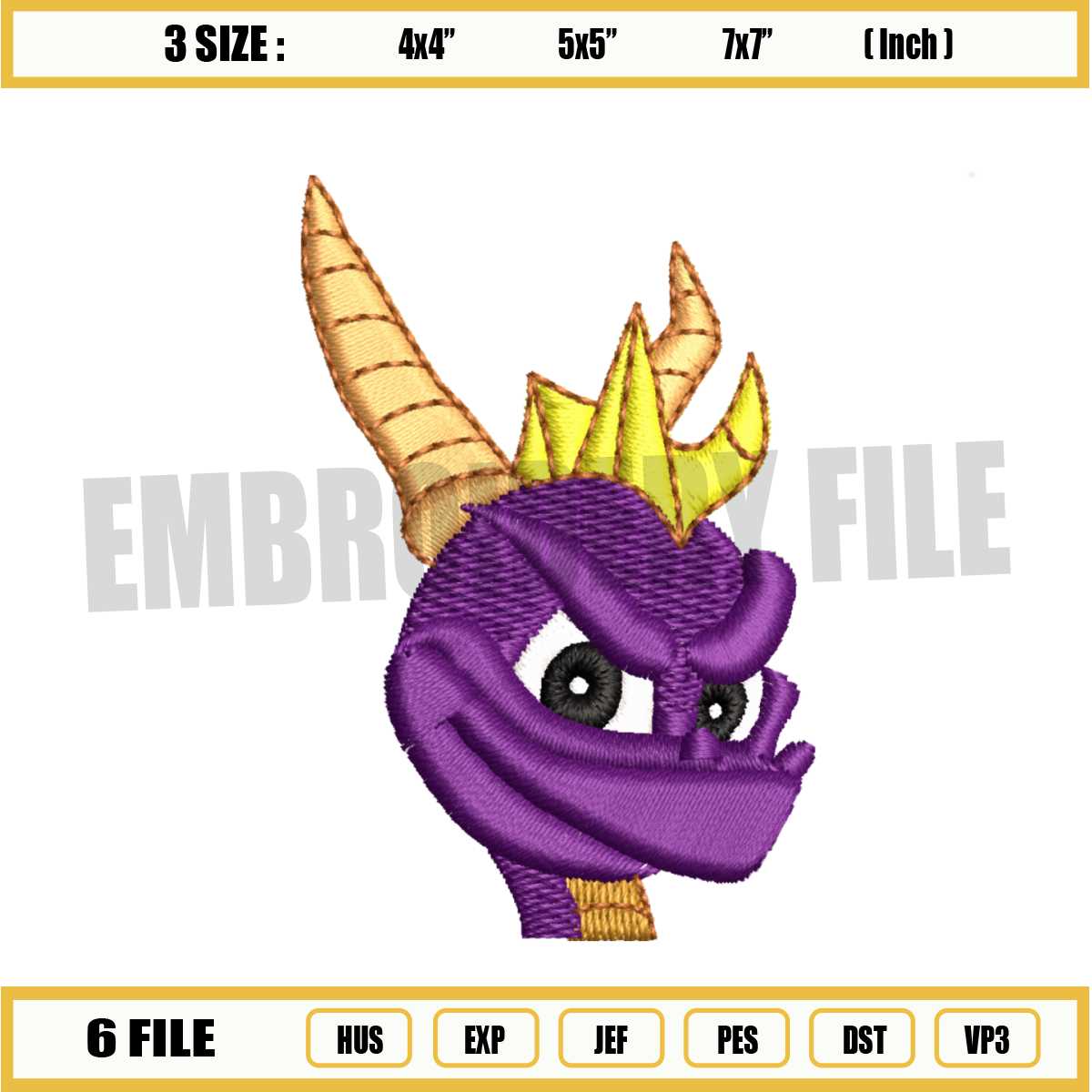 Spyro Head The Fire Dragon Embroidery | Inspire Uplift