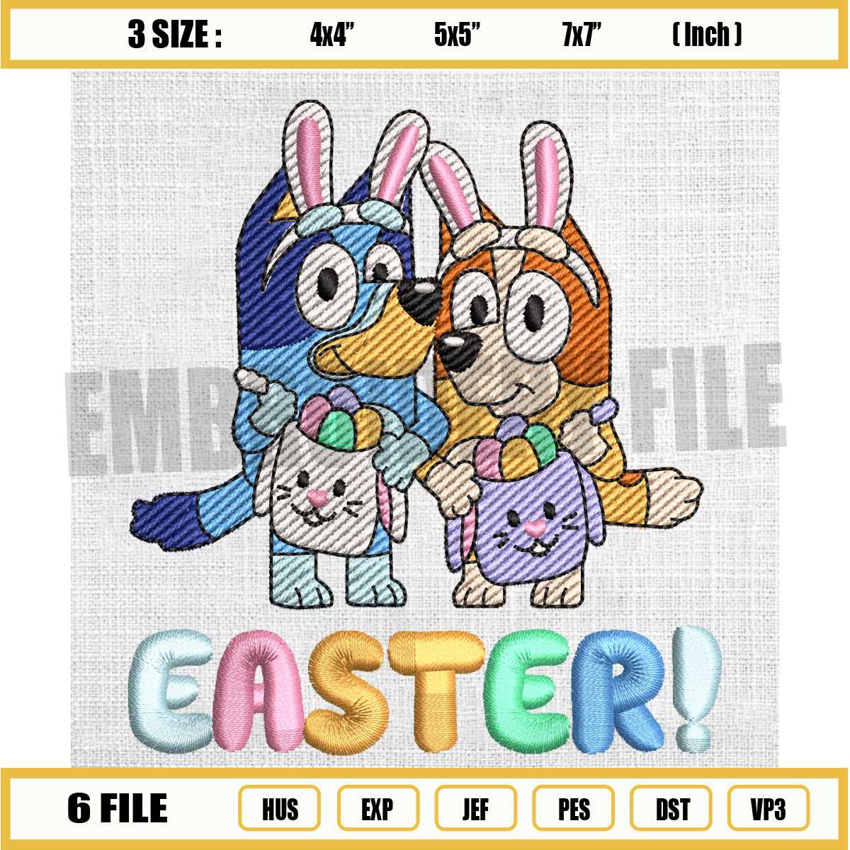 Easter Bunny Bluey And Bingo Eggs Hunting Embroidery - Inspire Uplift