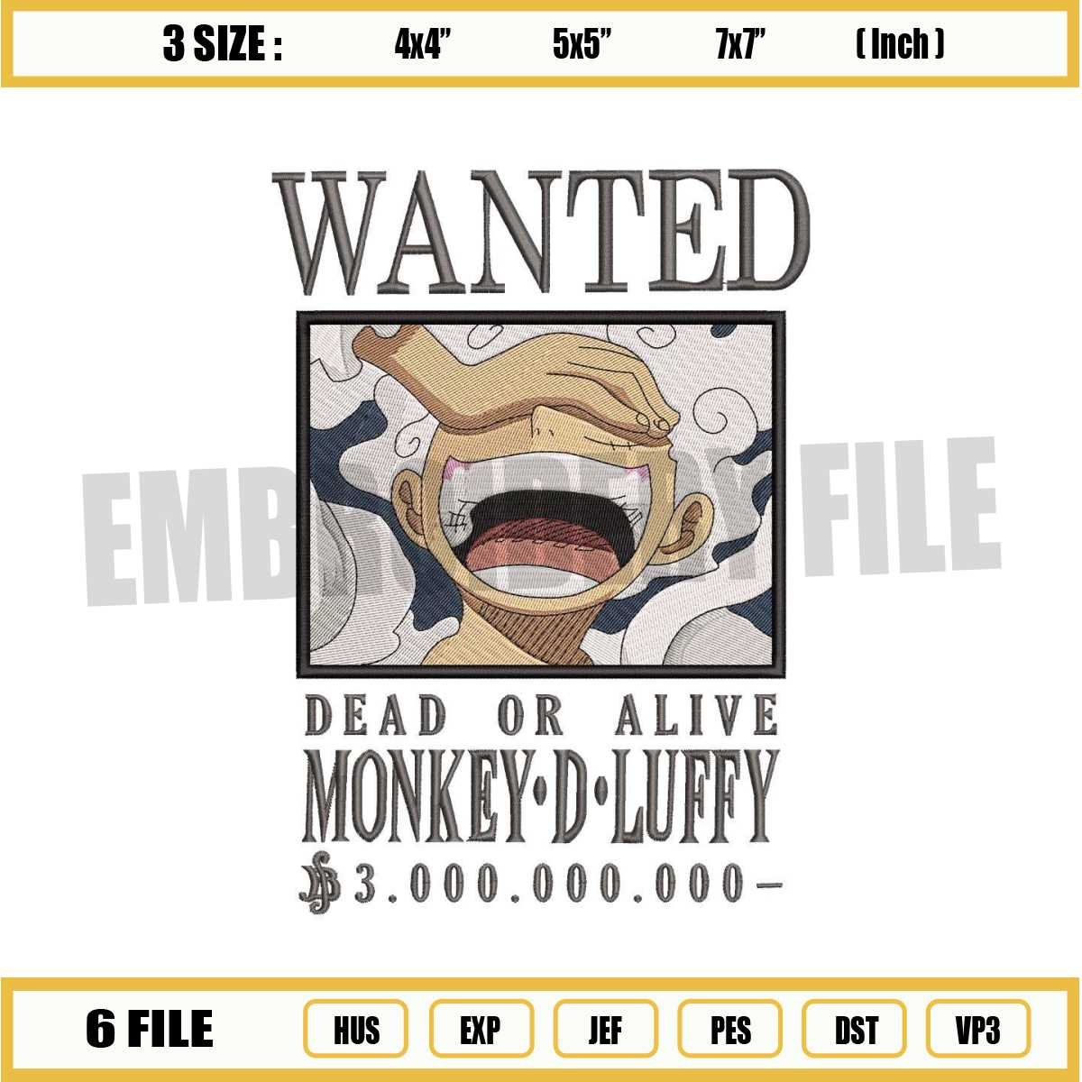 One Piece Monkey D. Luffy Wanted Poster Embroidery File - Inspire Uplift