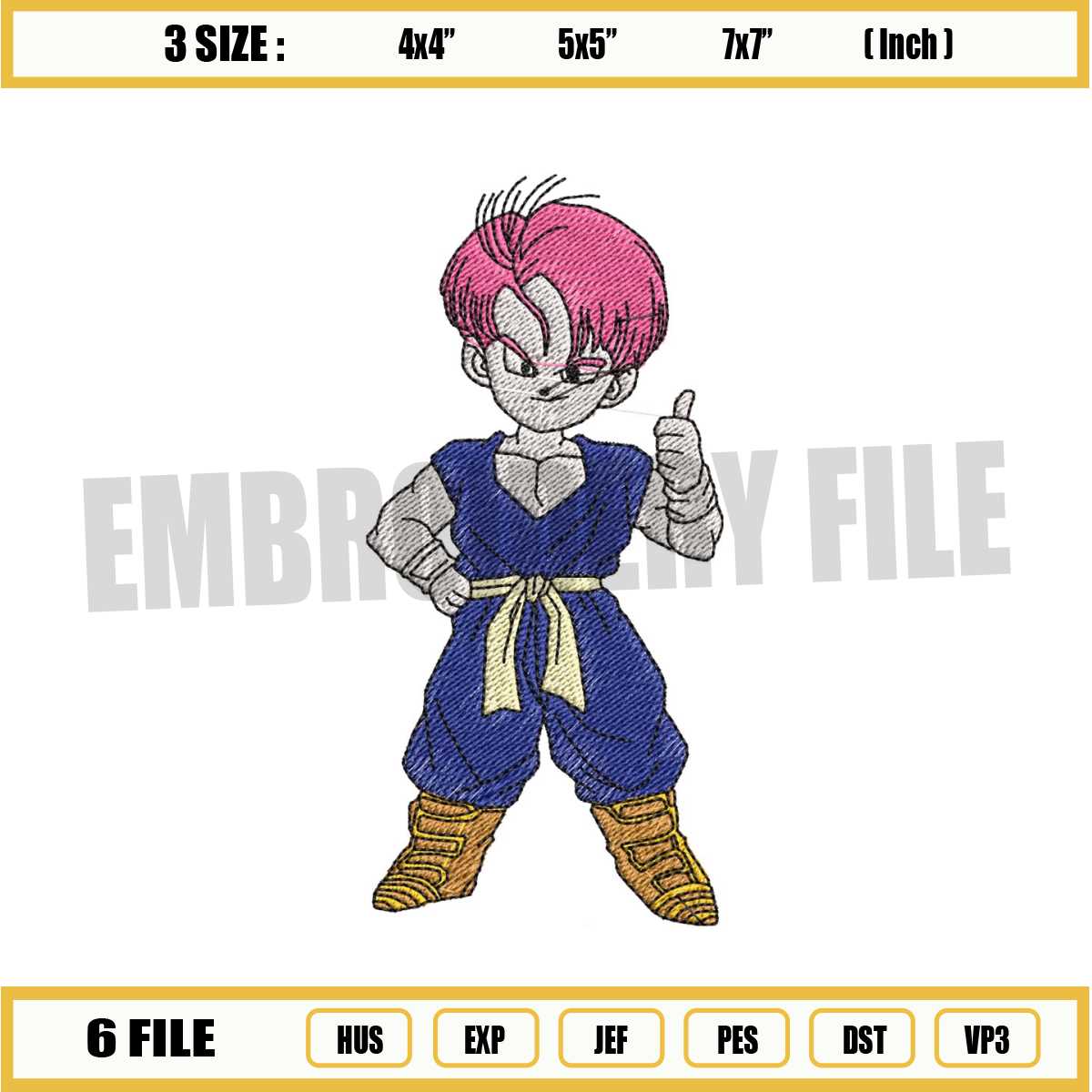 God Trunks Anime Embroidery Design png | Inspire Uplift