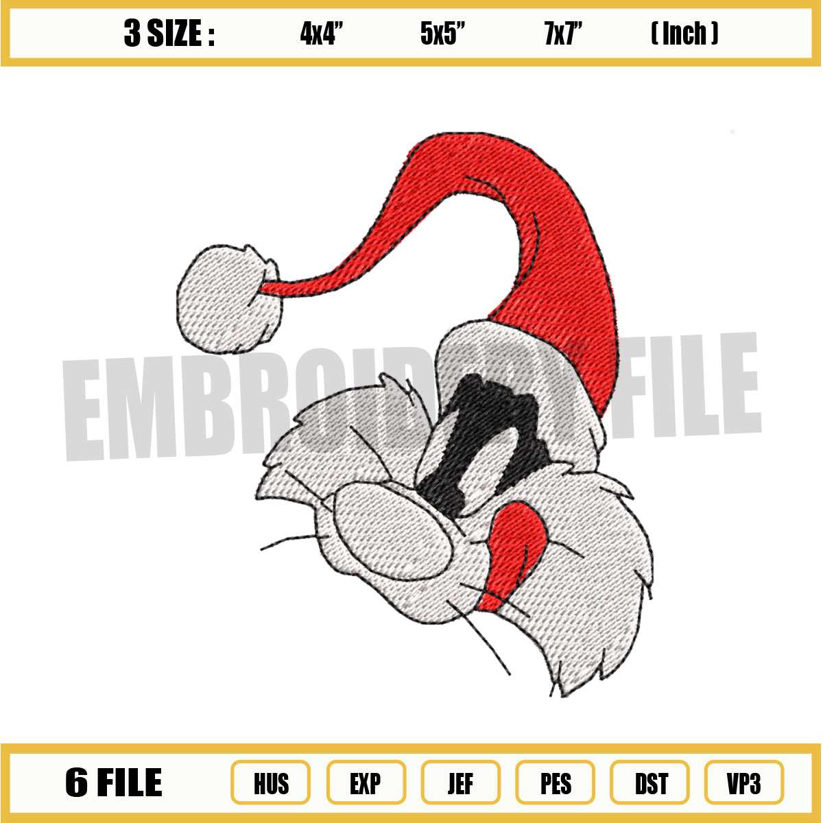 Santa Hat Sylvester Cat Embroidery | Inspire Uplift