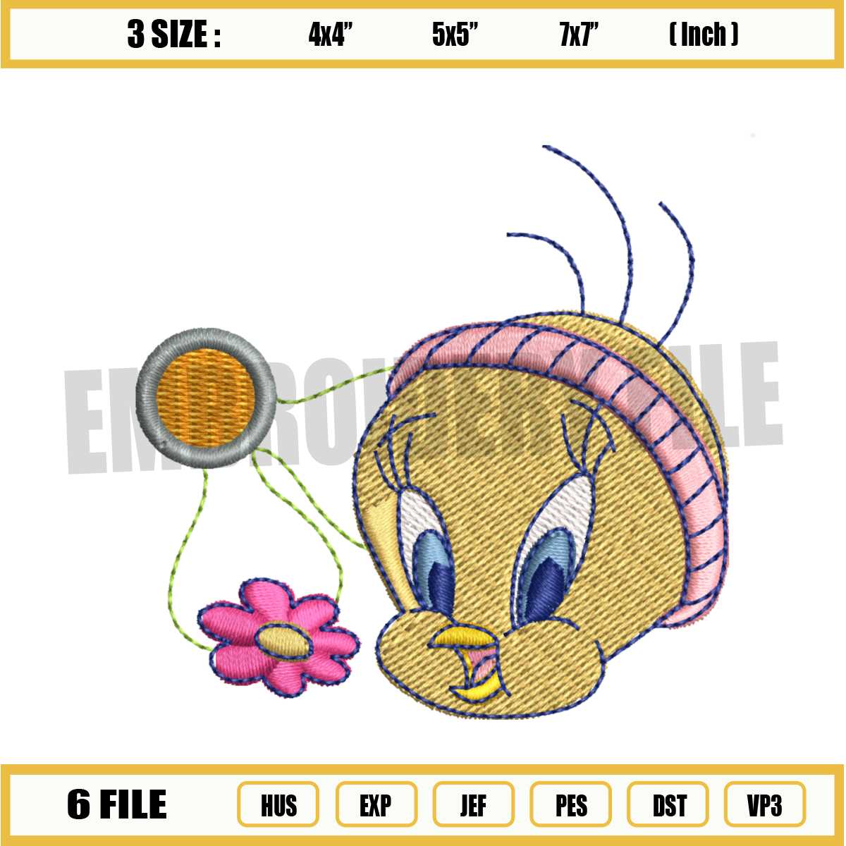 Tweety Bird Daisy Head Embroidery | Inspire Uplift