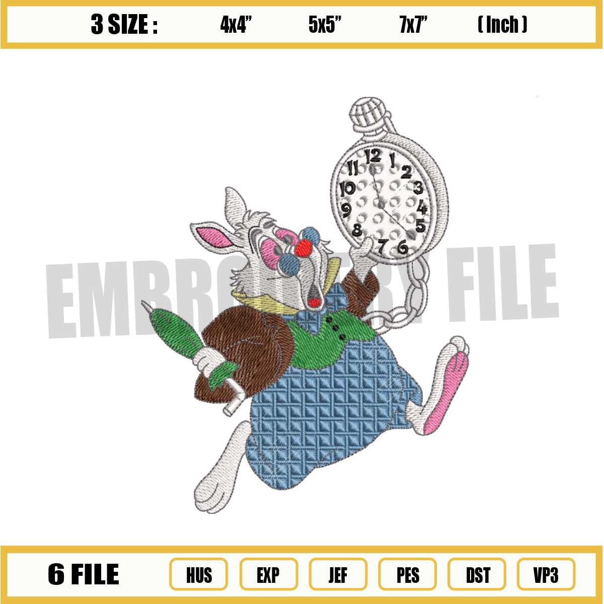 Mr. White Rabbit Clock Being Late Embroidery Png | Inspire Uplift