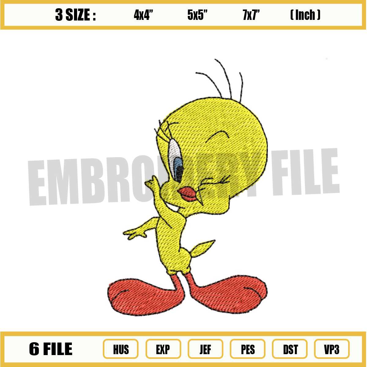 Tweety Bird Squinting Embroidery | Inspire Uplift