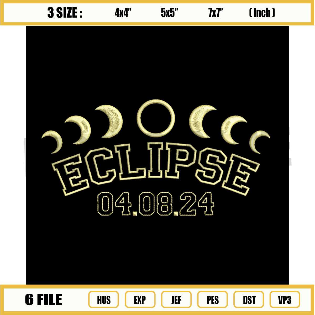 The Solar Eclipse Of April 8, 2024 Embroidery Design Png - Inspire Uplift