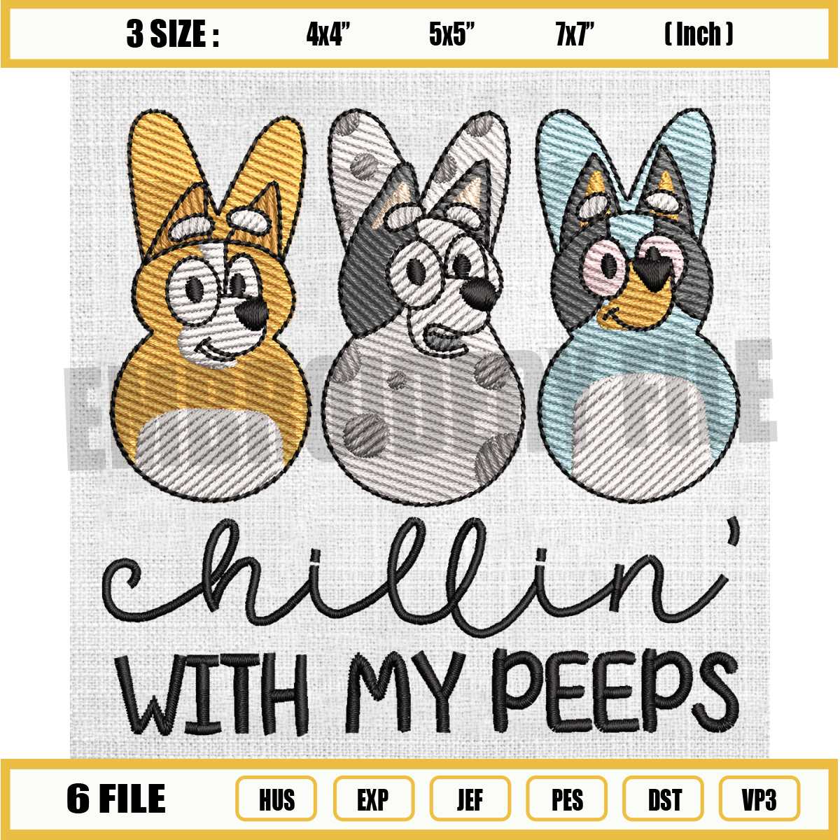 Chilling With My Peeps Easter Bluey Kids Embroidery | Inspire Uplift