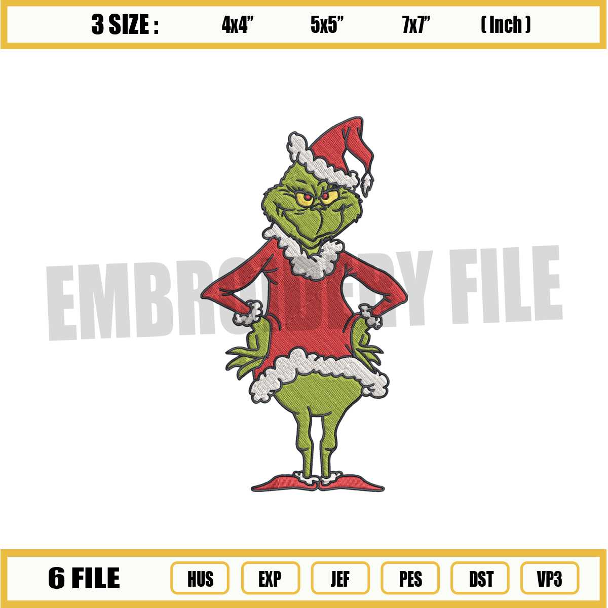 Grinch Santa Stand Embroidery Designs Png | Inspire Uplift