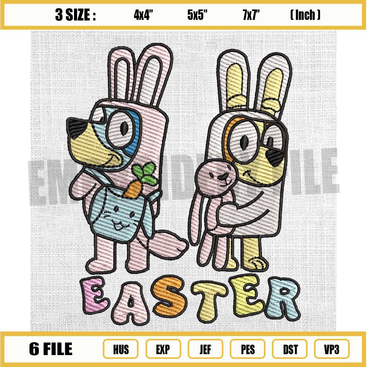 Easter Bunny Rabbit Bluey And Bingo Egg Hunting Embroidery | Inspire Uplift