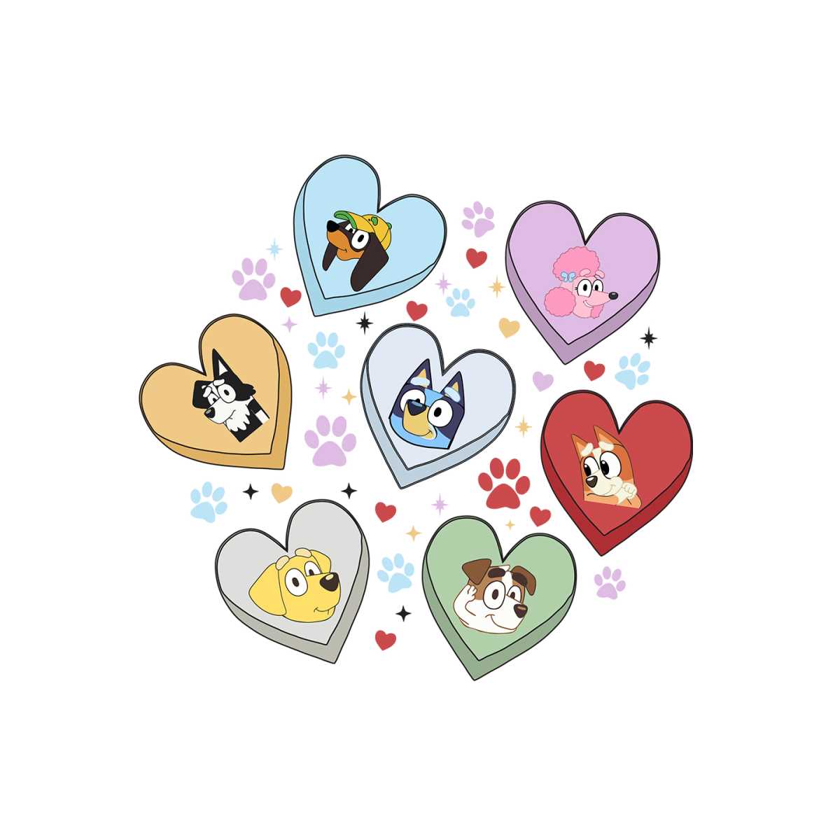 Bluey Friends Heart Valentine PNG | Inspire Uplift