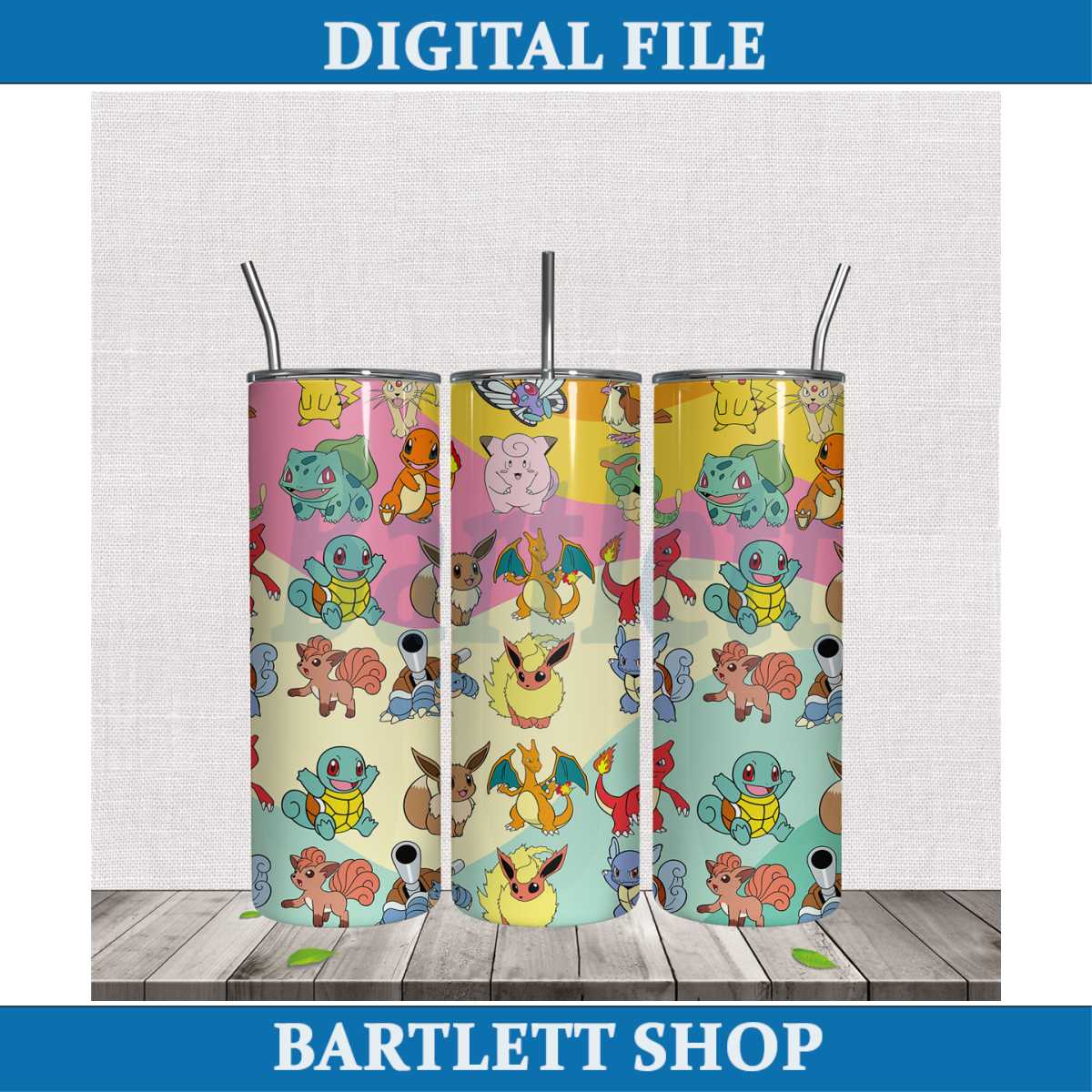 Pokemon Skinny 20oz Tumbler Sublimation PNG - Inspire Uplift