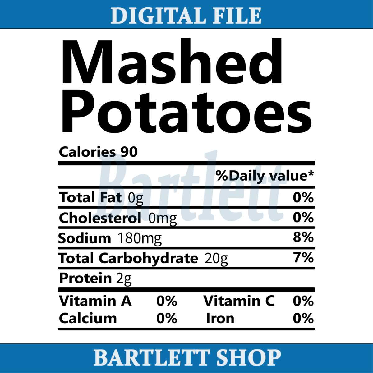 Mashed Potatoes Nutrition Facts SVG PNG | Inspire Uplift