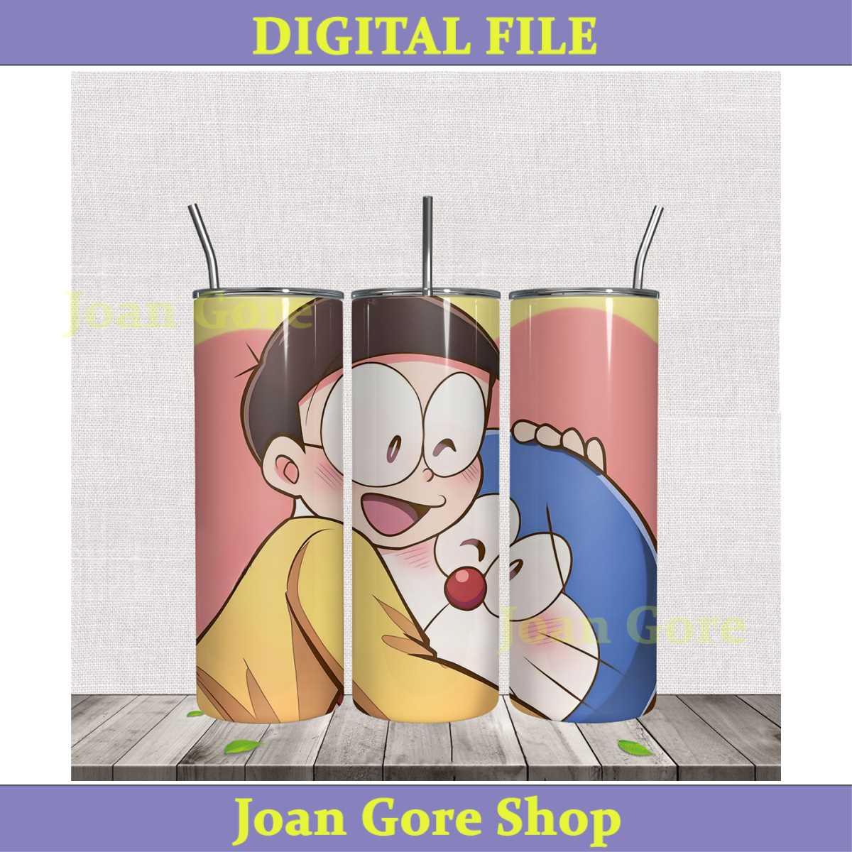 Nobita Hugging Doraemon Tumbler Design PNG | Inspire Uplift