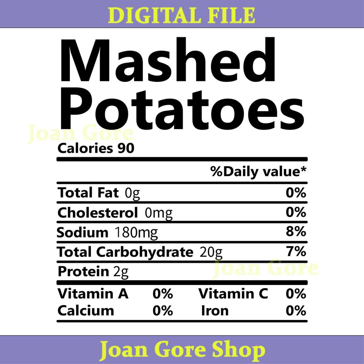 Mashed Potatoes Nutrition Facts SVG PNG - Inspire Uplift
