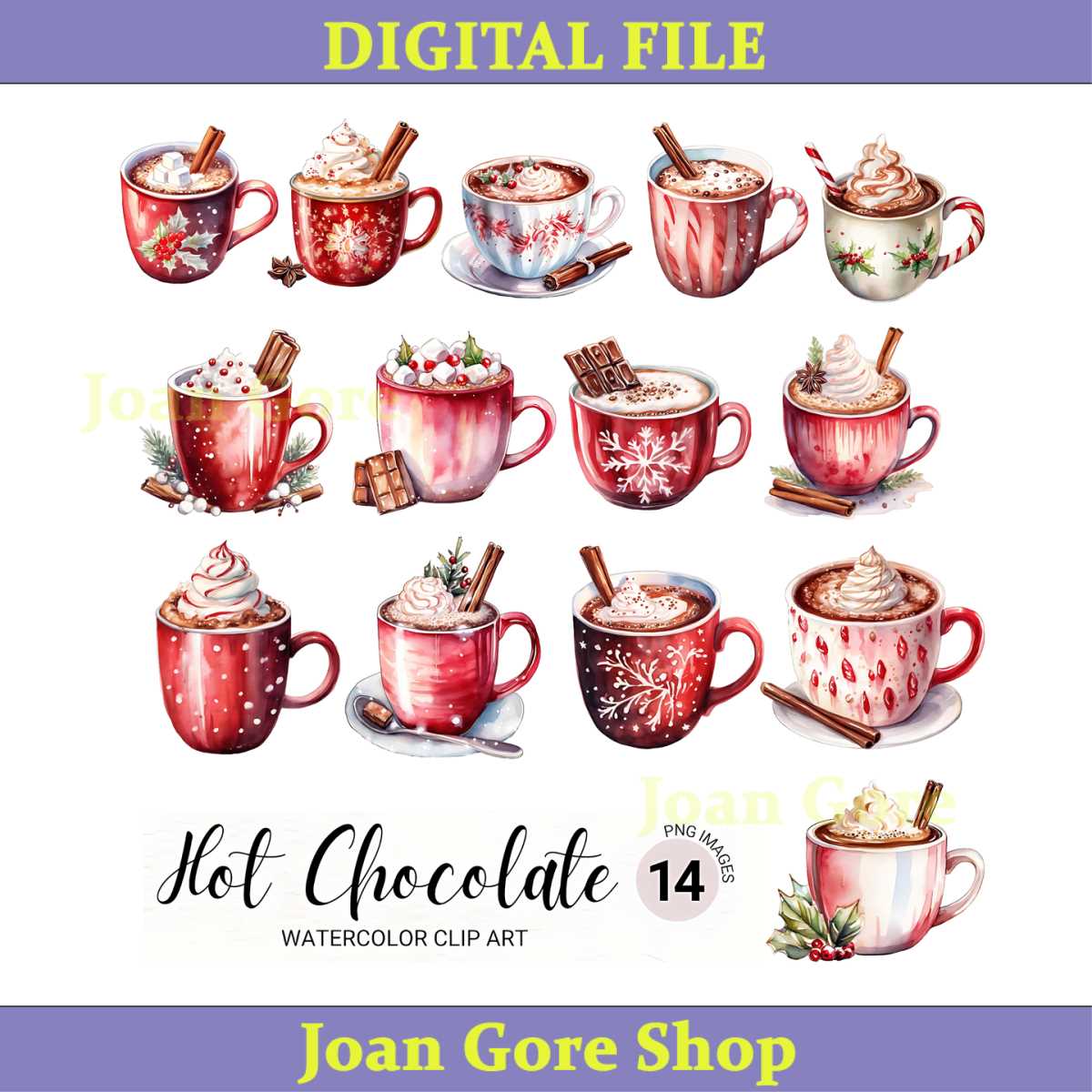Hot Chocolate Clipart | Watercolor Hot Cocoa PNG | Christmas | Inspire ...