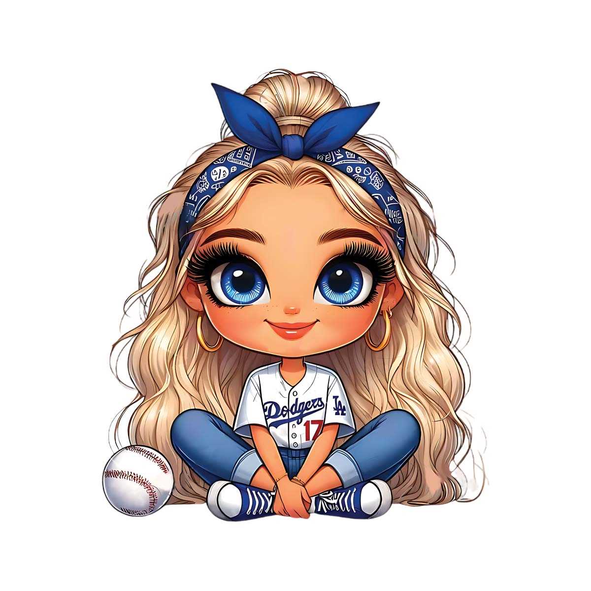 Cartoon Girl Baseball Fan Dodgers Blonde Hair Blue Eyes PNG | Inspire ...