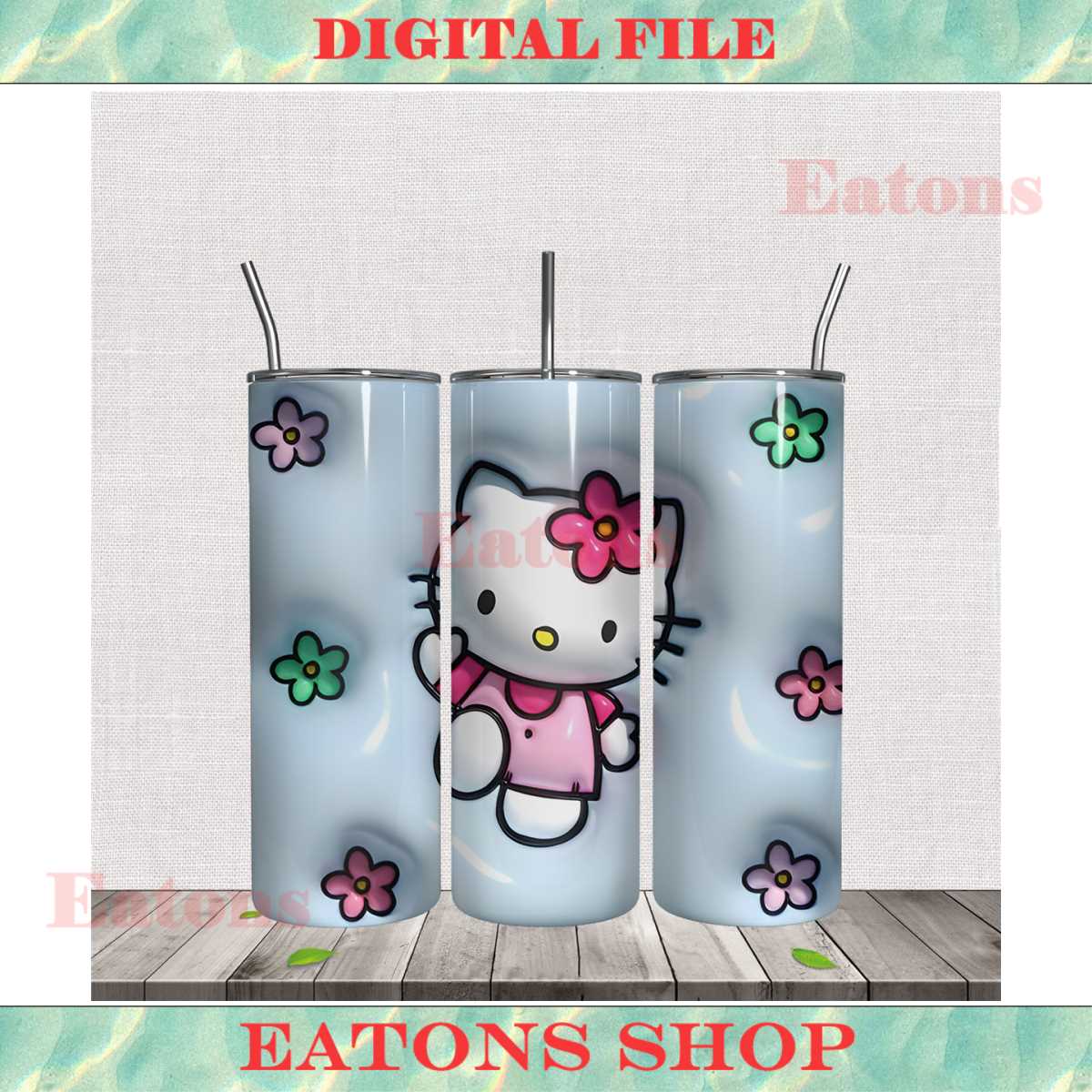 Hello Kitty 3D Puff 20oz Skinny Tumbler Wrap PNG | Inspire Uplift