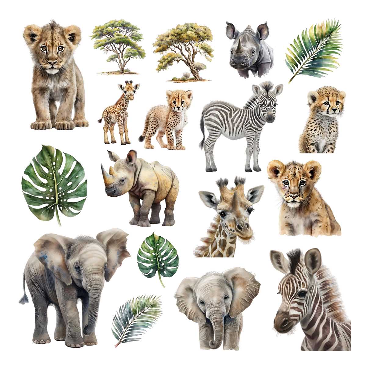 Watercolor Baby Safari Animals PNG | Inspire Uplift