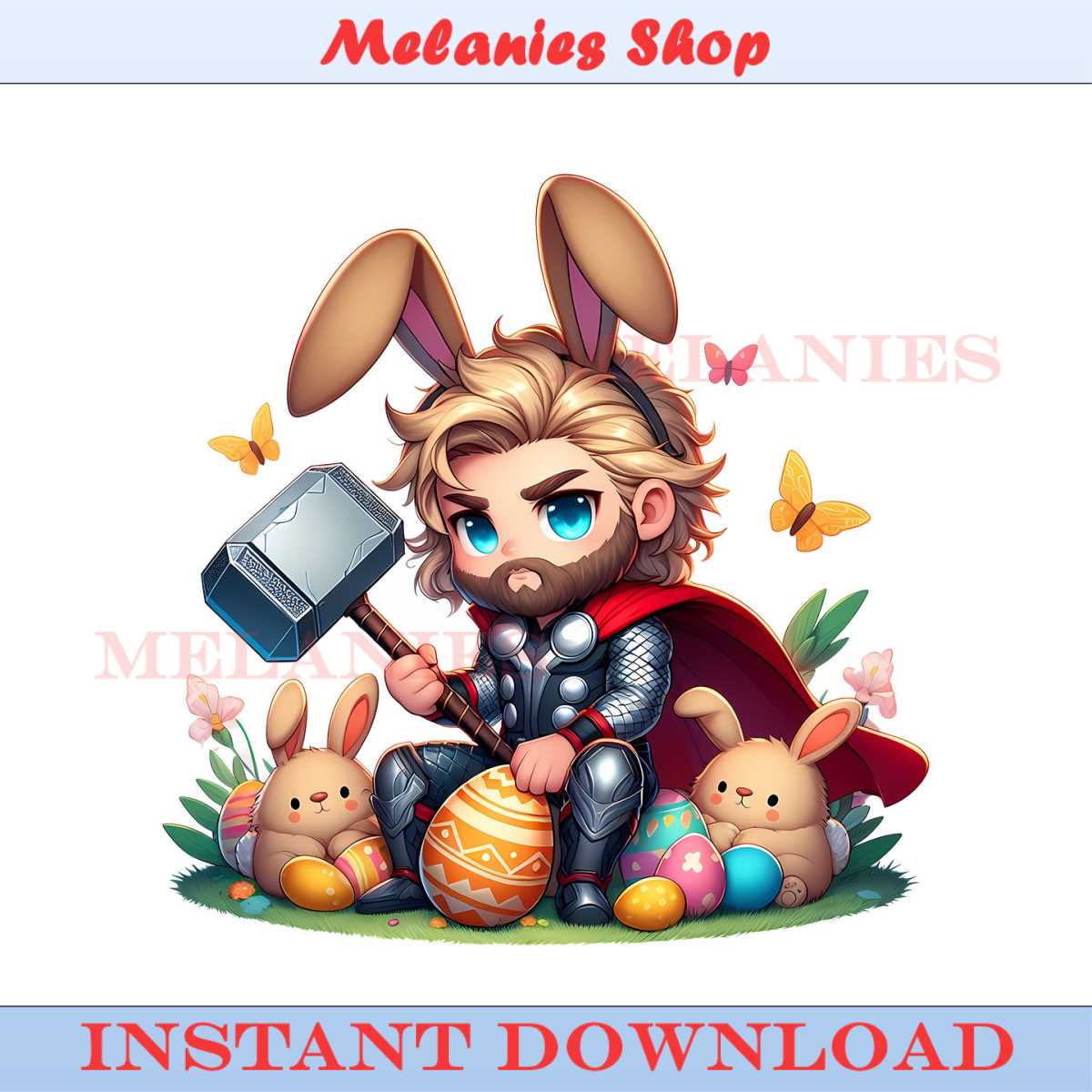 Chibi Bunny Thor Hammer Happy Easter PNG | Inspire Uplift