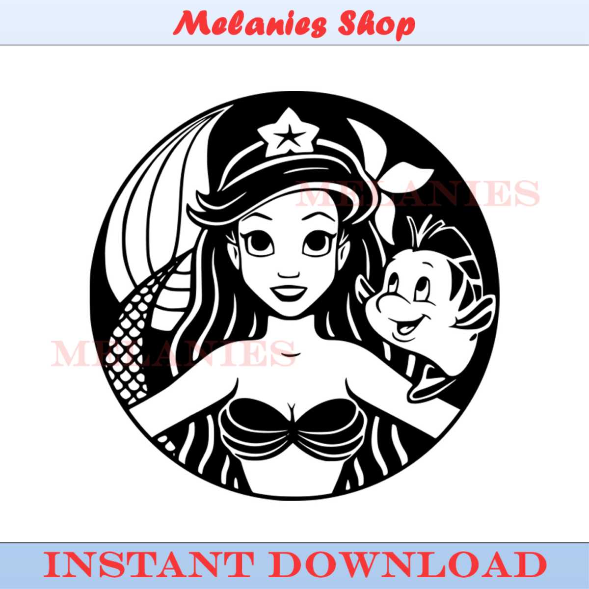 Black White Mermaid and The Fish Disney SVG | Inspire Uplift