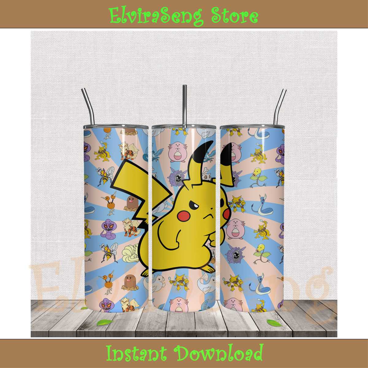 Big Pikachu Skinny Tumbler Sublimation PNG | Inspire Uplift