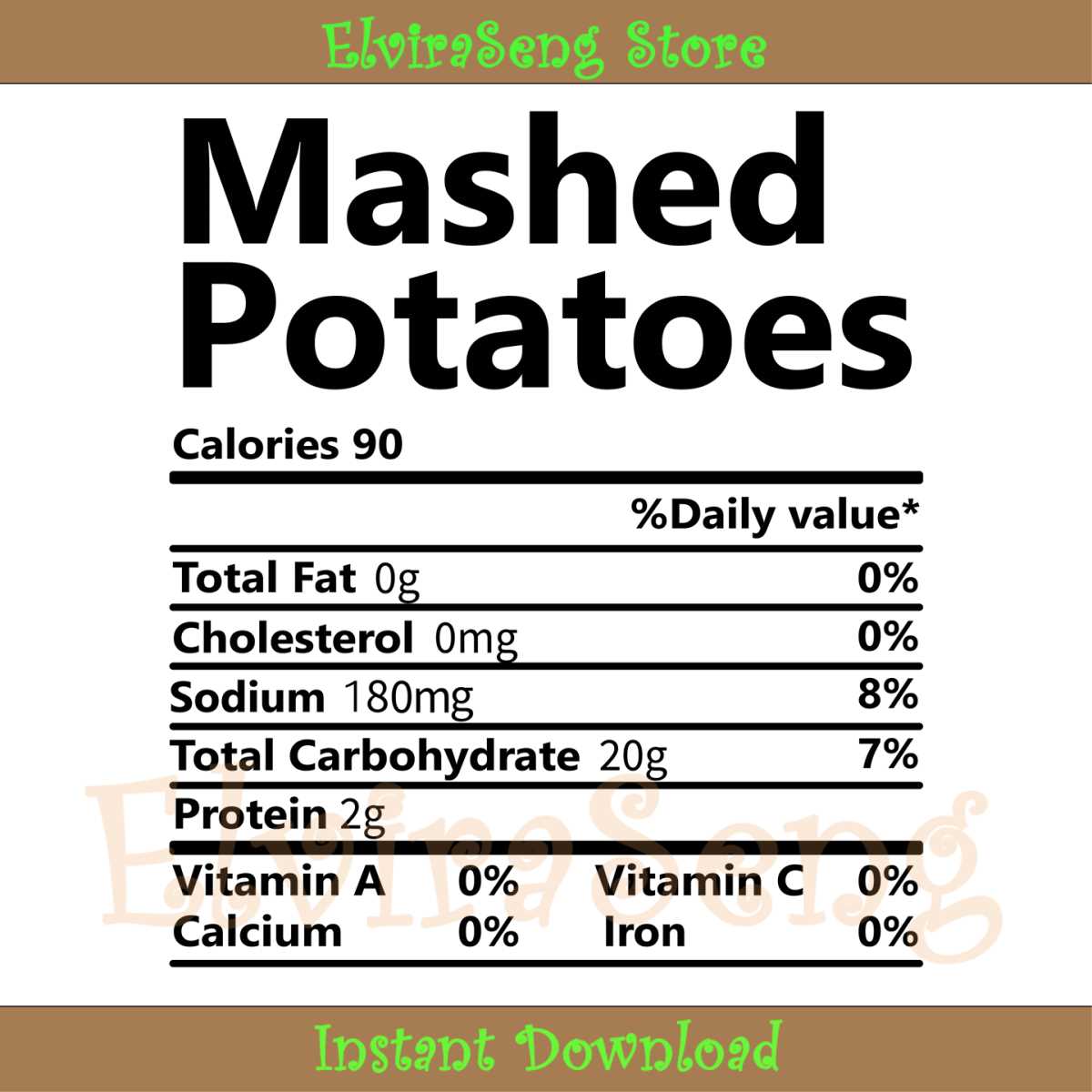 Mashed Potatoes Nutrition Facts SVG PNG | Inspire Uplift