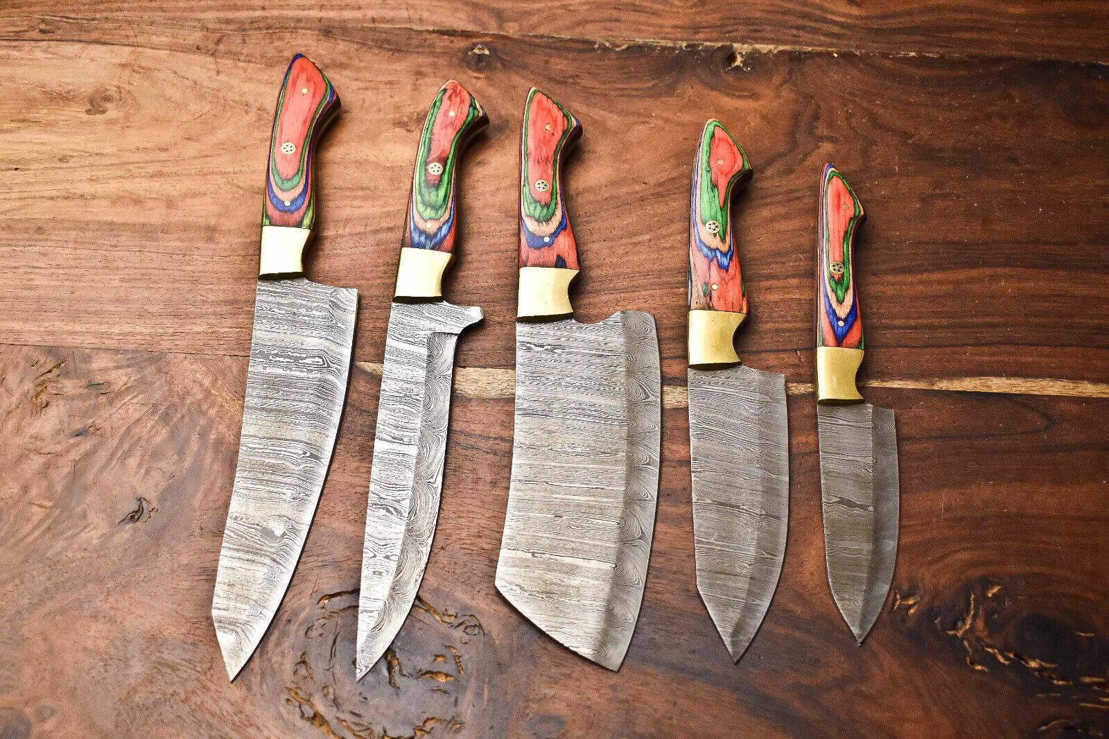 Custom Damascus Chef Knife Set of 5 | Handmade Hammered | Inspire Uplift