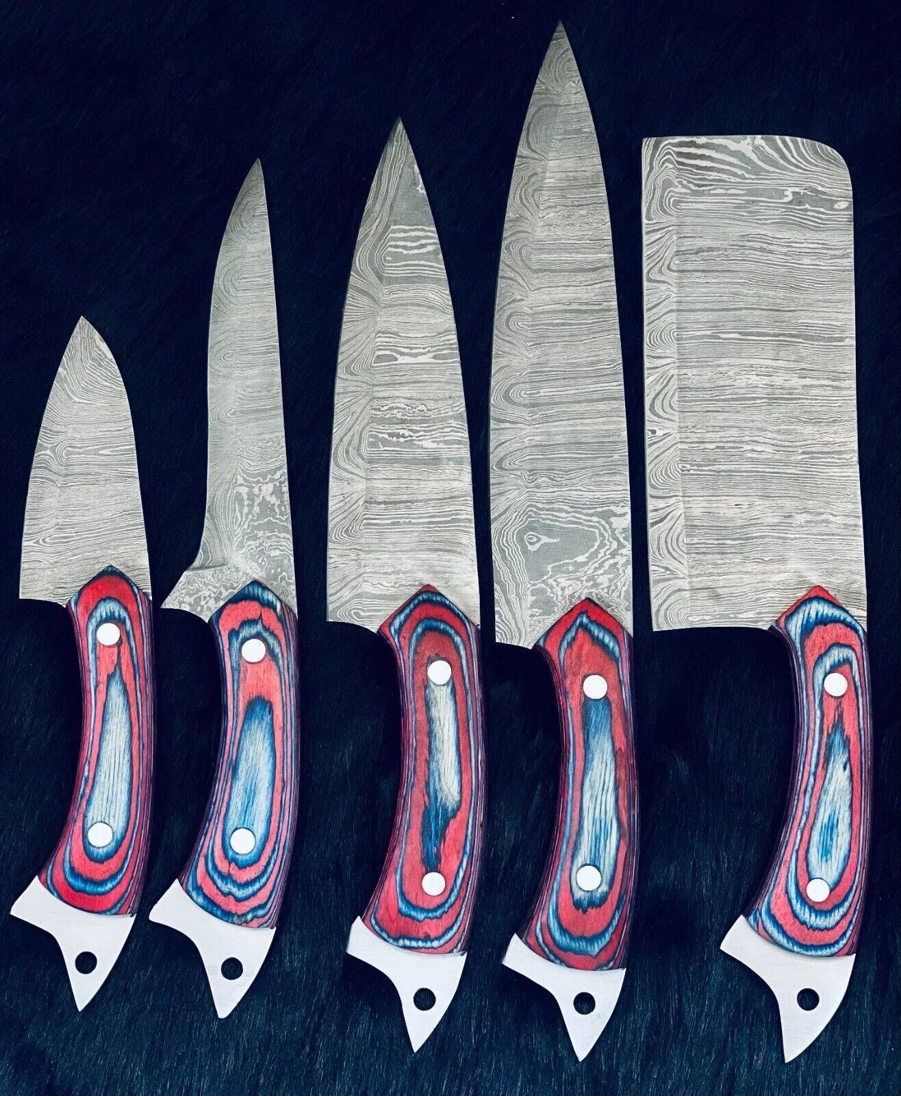 Hand-Forged Damascus Kitchen Knife Set – Twist Pattern Blade | Inspire ...