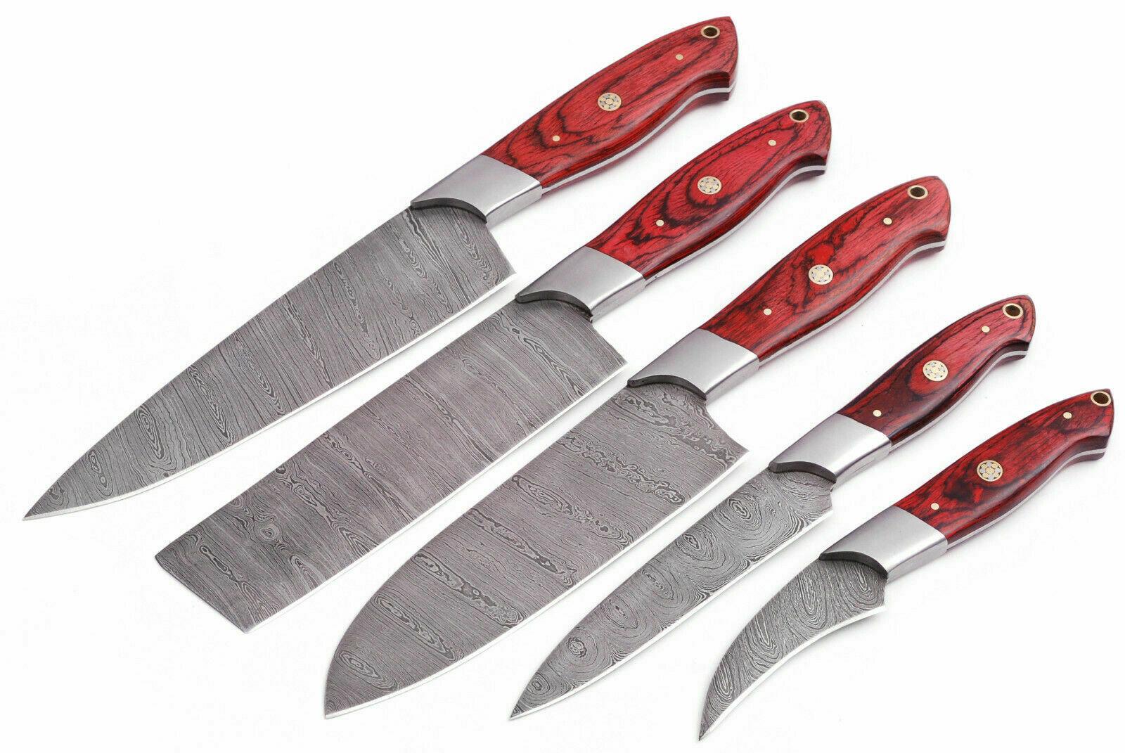 Handmade Damascus 5-Piece Chef Knife Set | Red Dollar Wood | Inspire Uplift