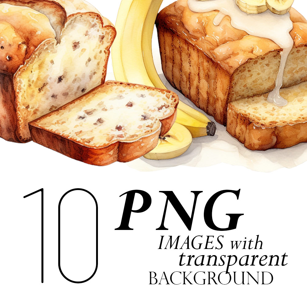 Watercolor Mom's Banana Bread Clipart Png Transparent Backgr - Inspire ...