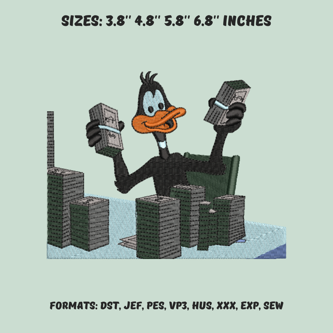 Daffy Duck Money Embroidery Design file, Looney Tunes & Mer | Inspire ...