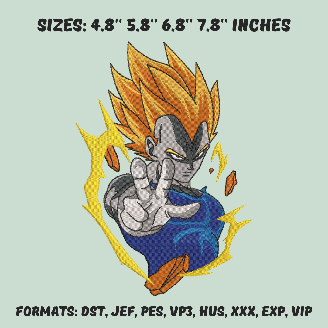 Vegeta Embroidery Design file, Dragonball Anime Embroidery D | Inspire ...