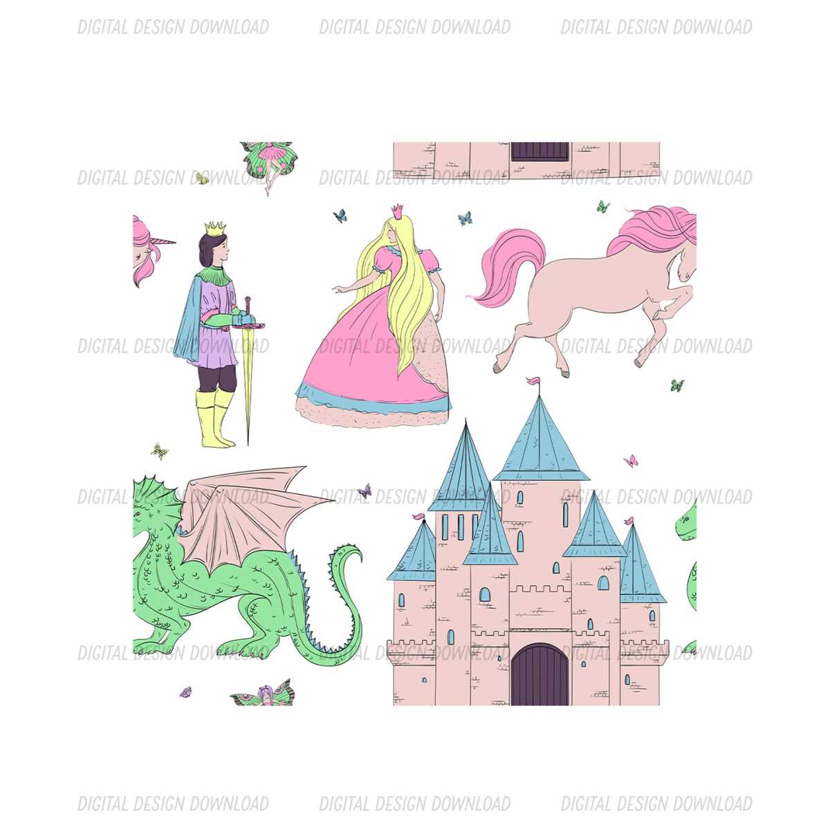 Fairy Tale Princess and Knight Disney Sticker SVG Clipart | Inspire Uplift