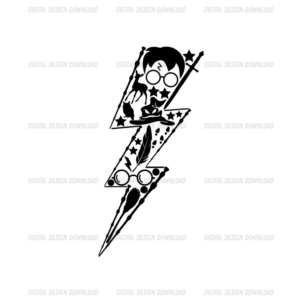 Harry Potter Lightning Bolt Shape Theme SVG Vector Cut Files | Inspire ...
