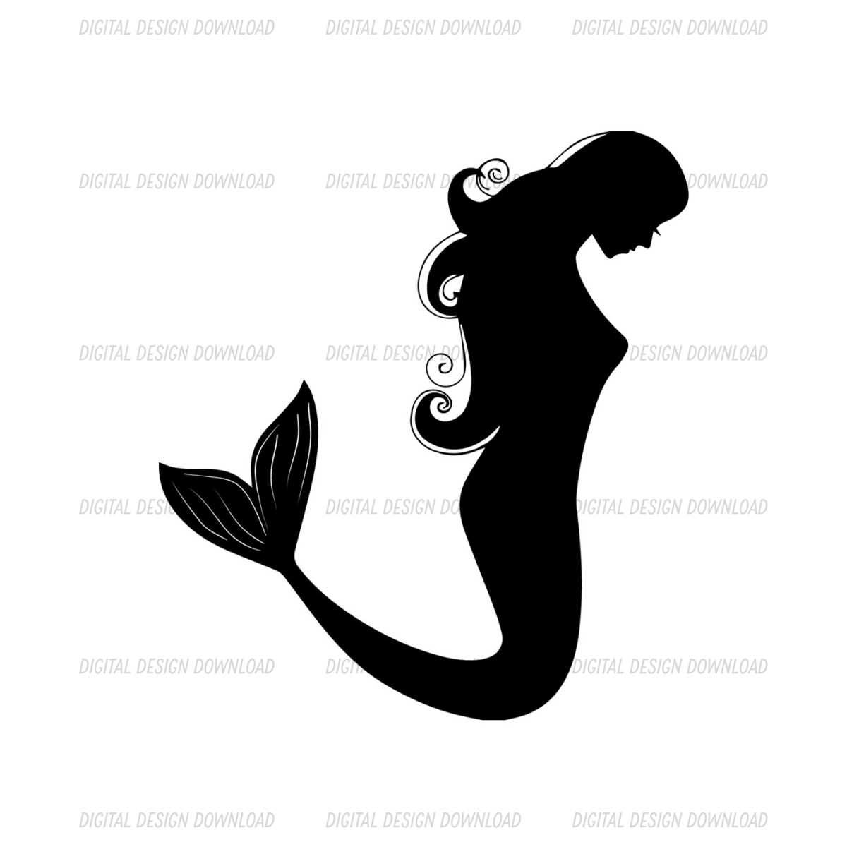 The Little Mermaid Princess Ariel Side View Silhouette Vecto | Inspire ...