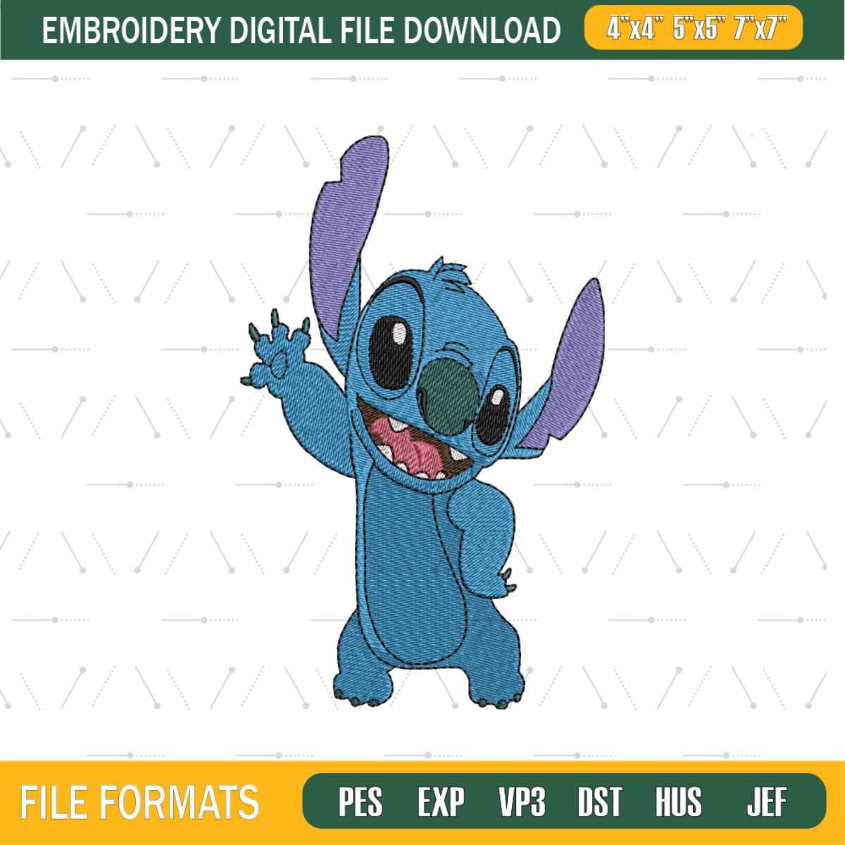 Stitch Say Hi Embroidery Png | Inspire Uplift