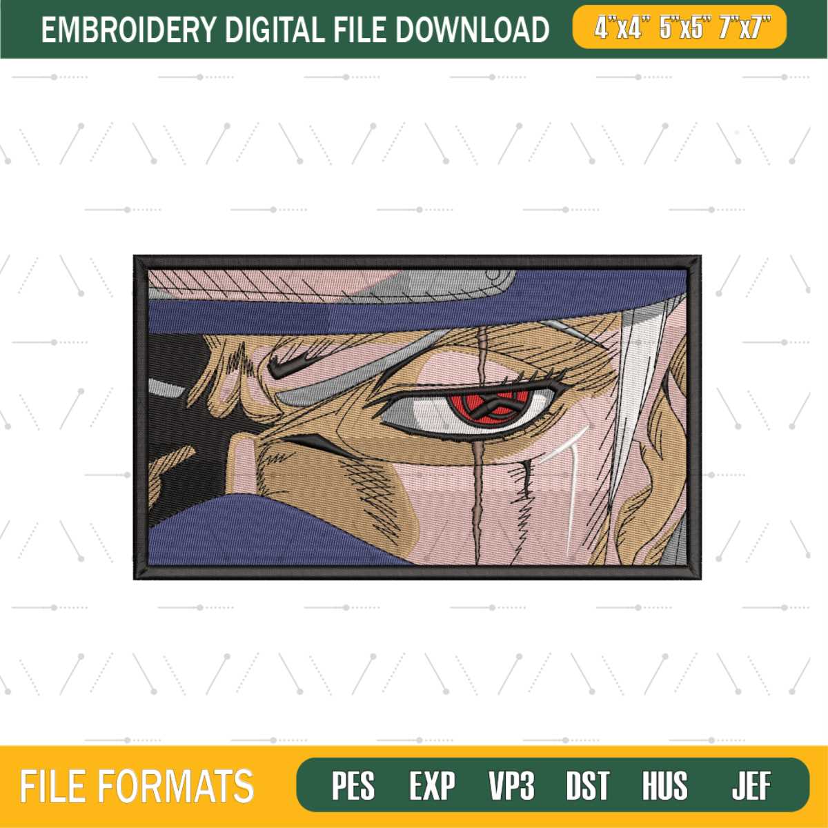 Anime Embroidery Pattern Kakashi Face Closeup - Inspire Uplift
