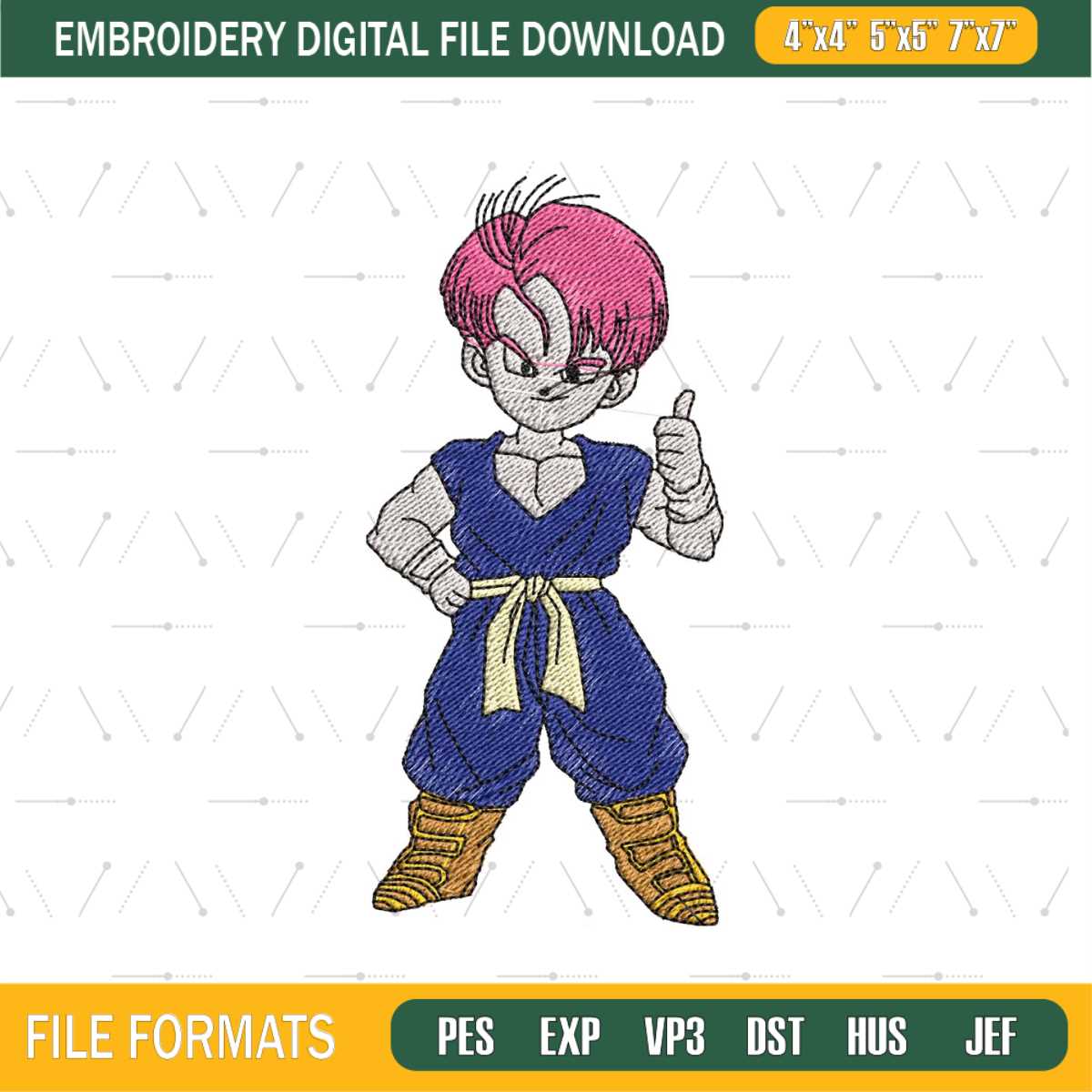 God Trunks Anime Embroidery Design png | Inspire Uplift