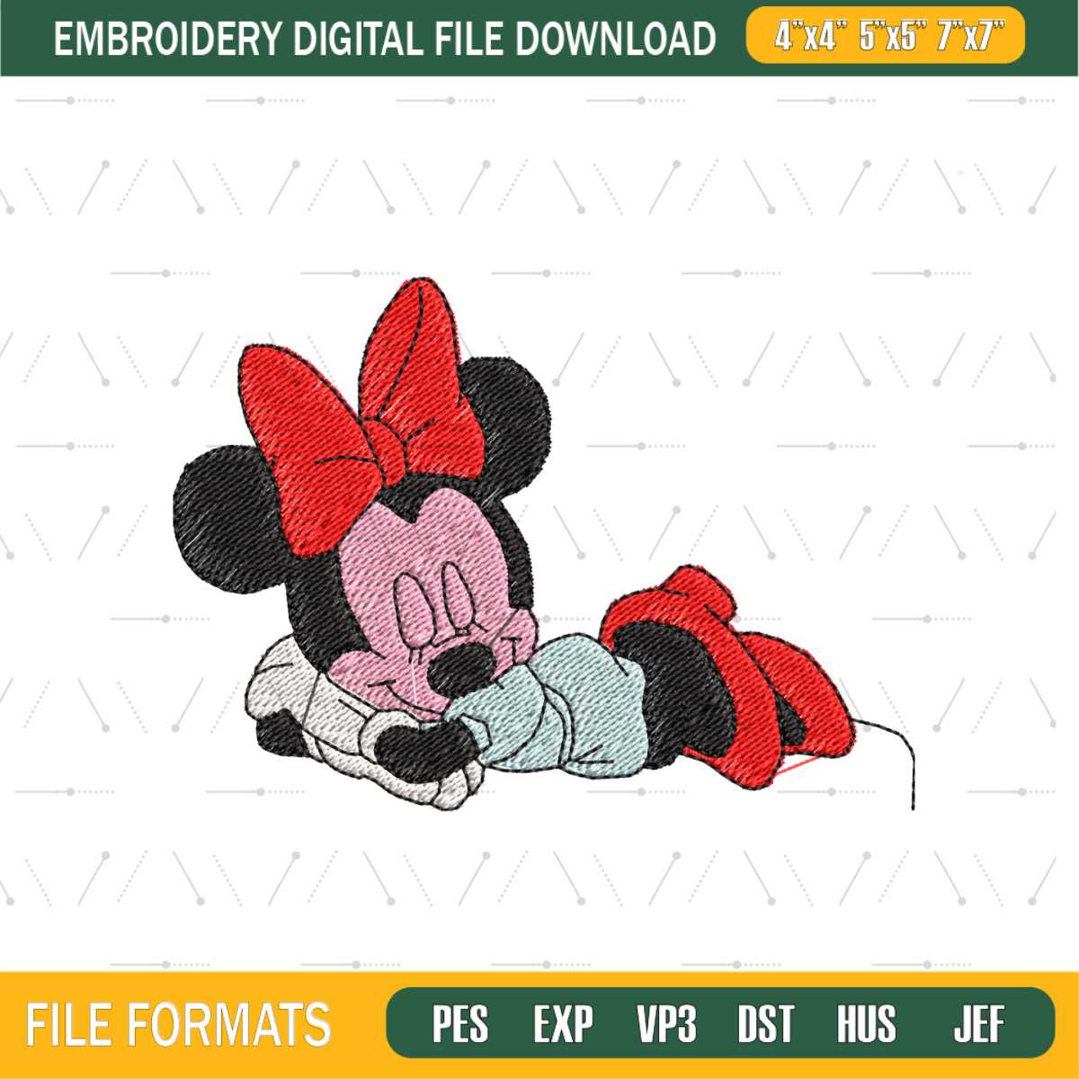 Minnie Sleeping Embroidery Disney Design png | Inspire Uplift