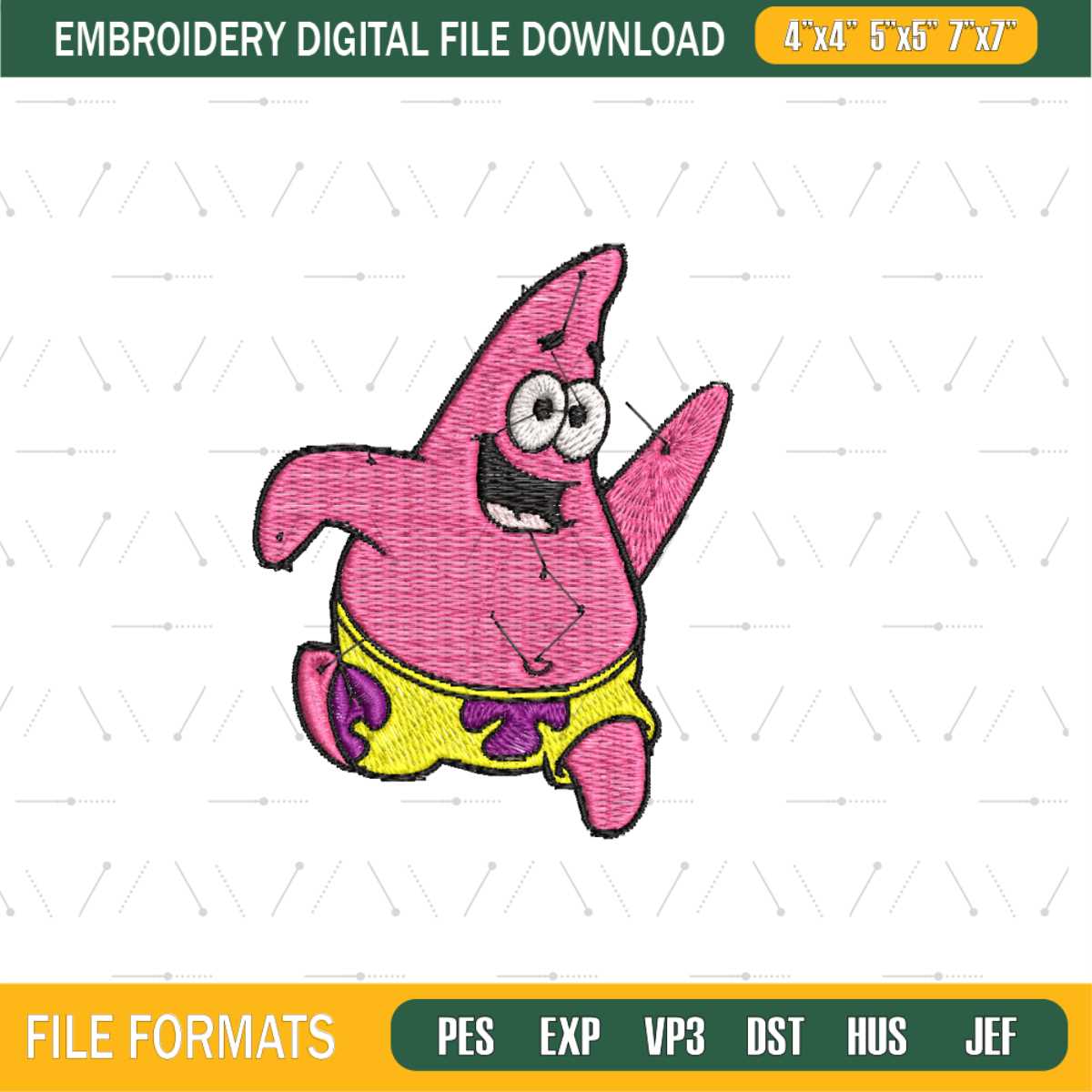 Funny Patrick Star Running Embroidery Png | Inspire Uplift
