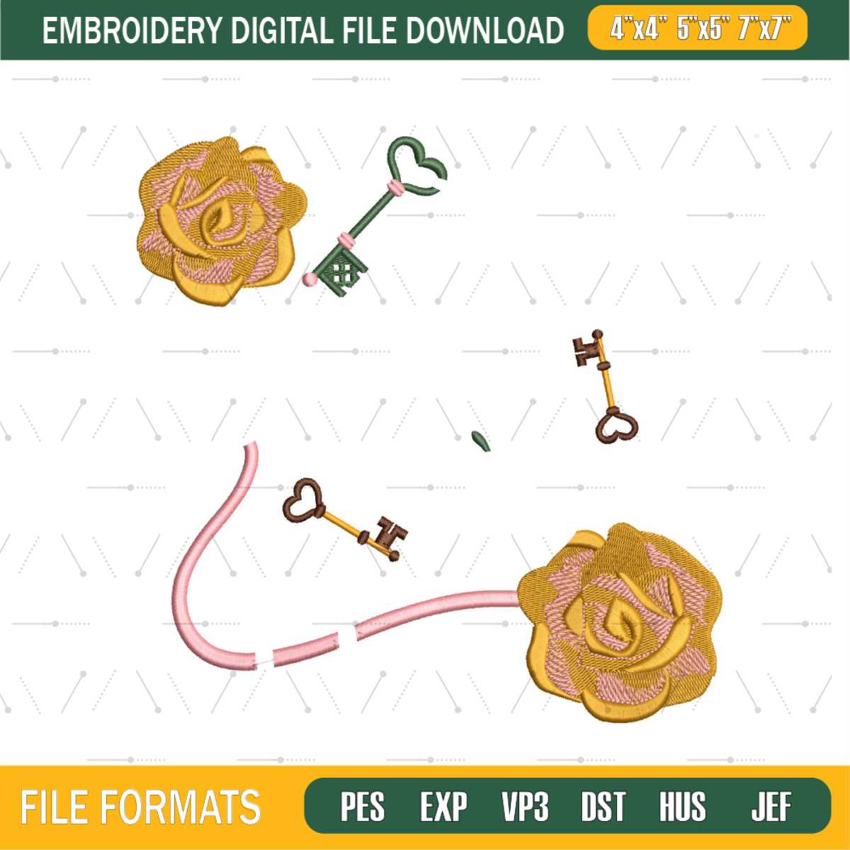 Alice In Wonderland Rose and Key Embroidery Png | Inspire Uplift