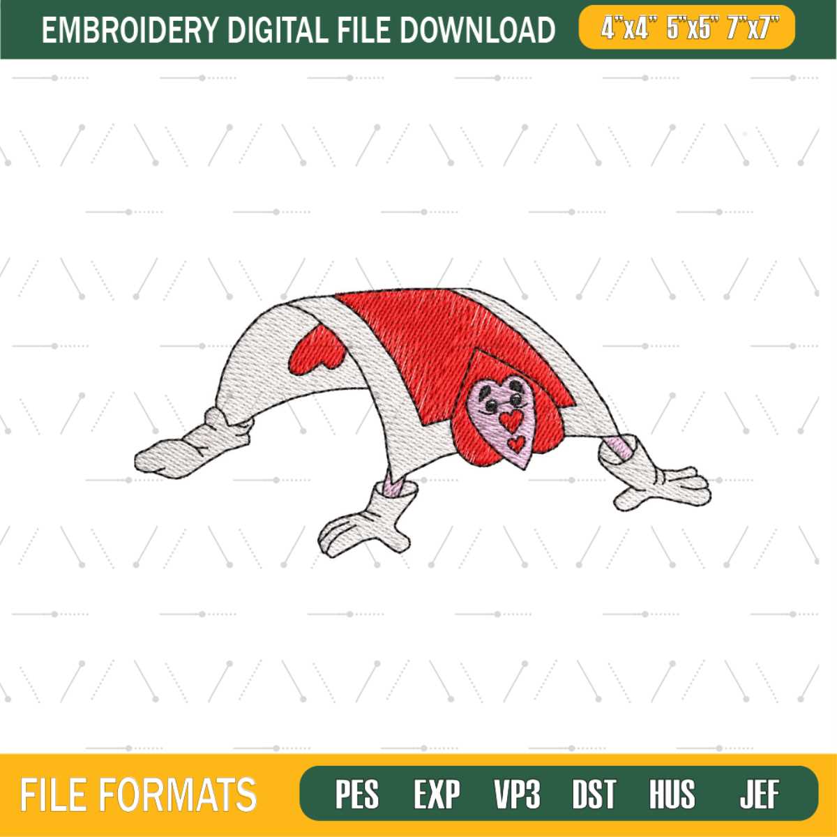 Alice In Wonderland Heart Card Soldier Embroidery Png - Inspire Uplift