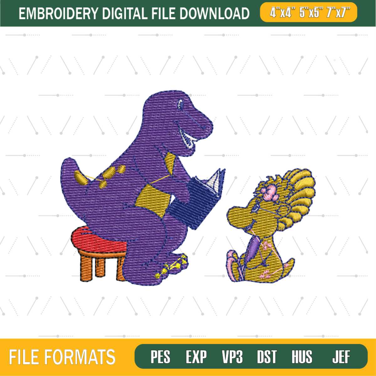 Barney Teaching Baby Bop Embroidery | Inspire Uplift