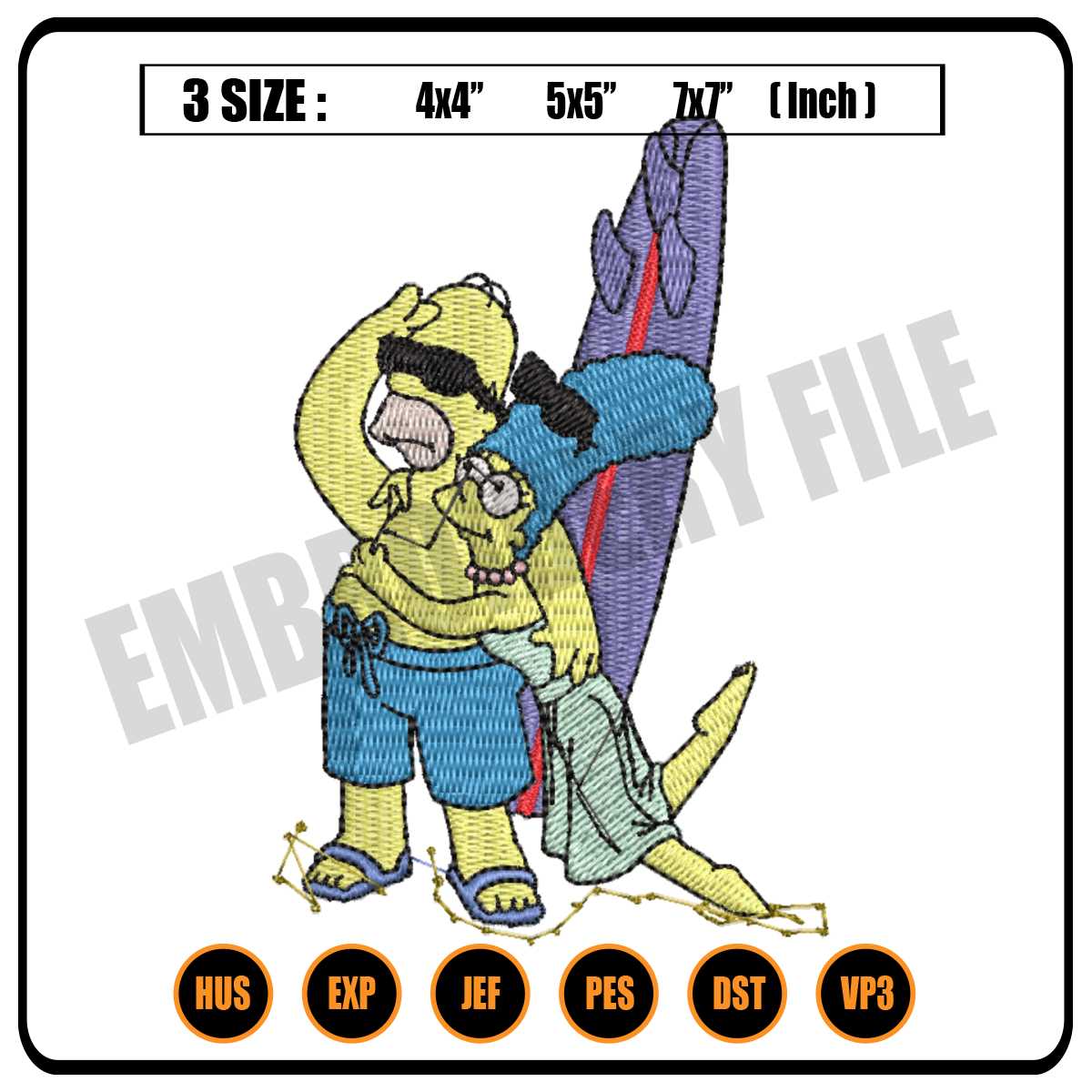 Homer & Barge Simpsons Beach Time Embroidery,png | Inspire Uplift