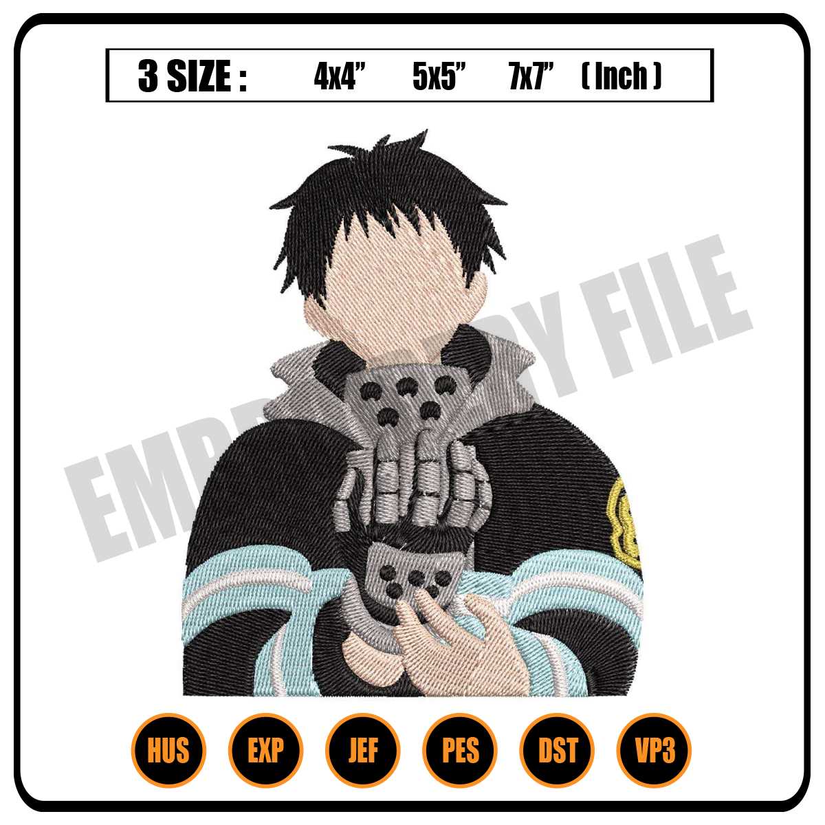 Shinra Kusakabe Anime Embroidery Design png | Inspire Uplift