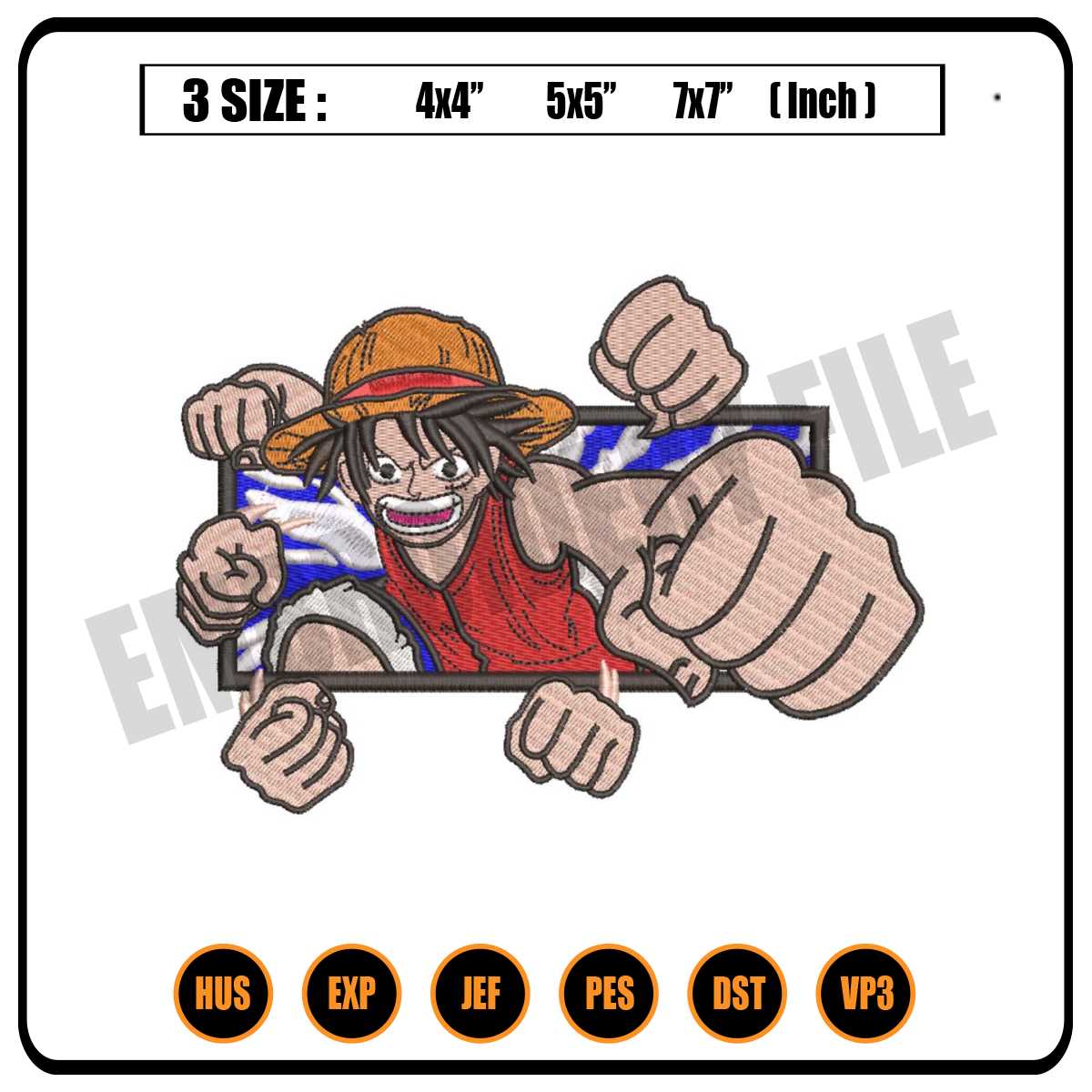 Anime Embroidery Pattern Luffy Multi Punch | Inspire Uplift