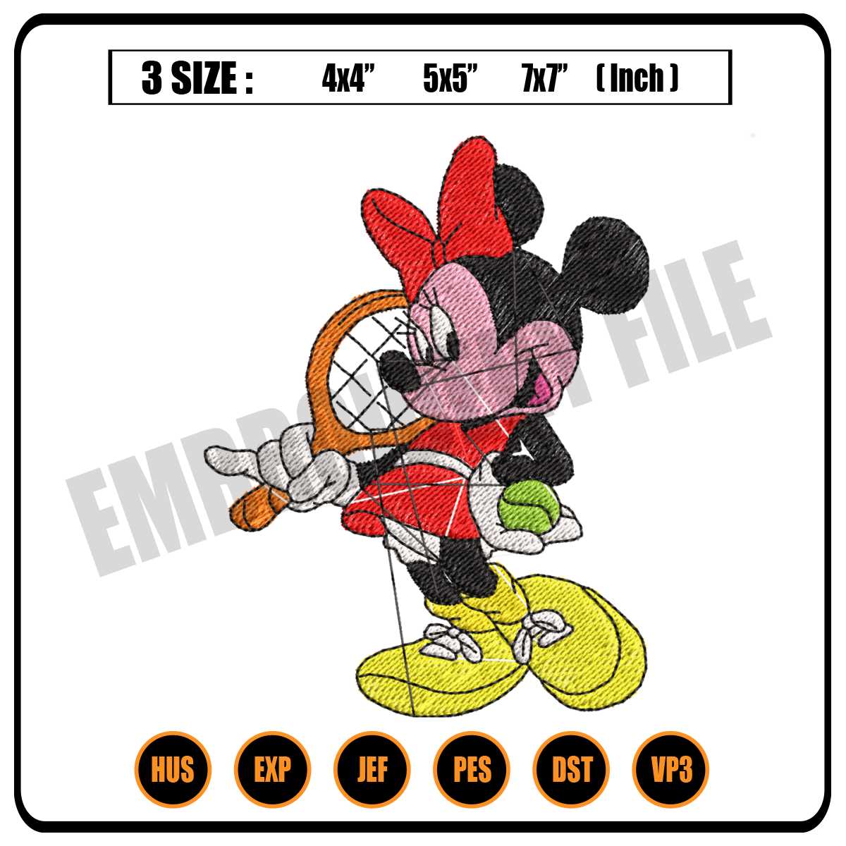 Minnie Mouse Plays Tennis Embroidery Png | Inspire Uplift