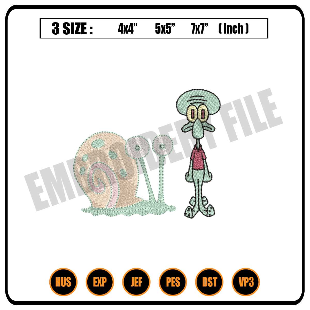 Squidward Tentacles and Gary Snail Embroidery ,png | Inspire Uplift