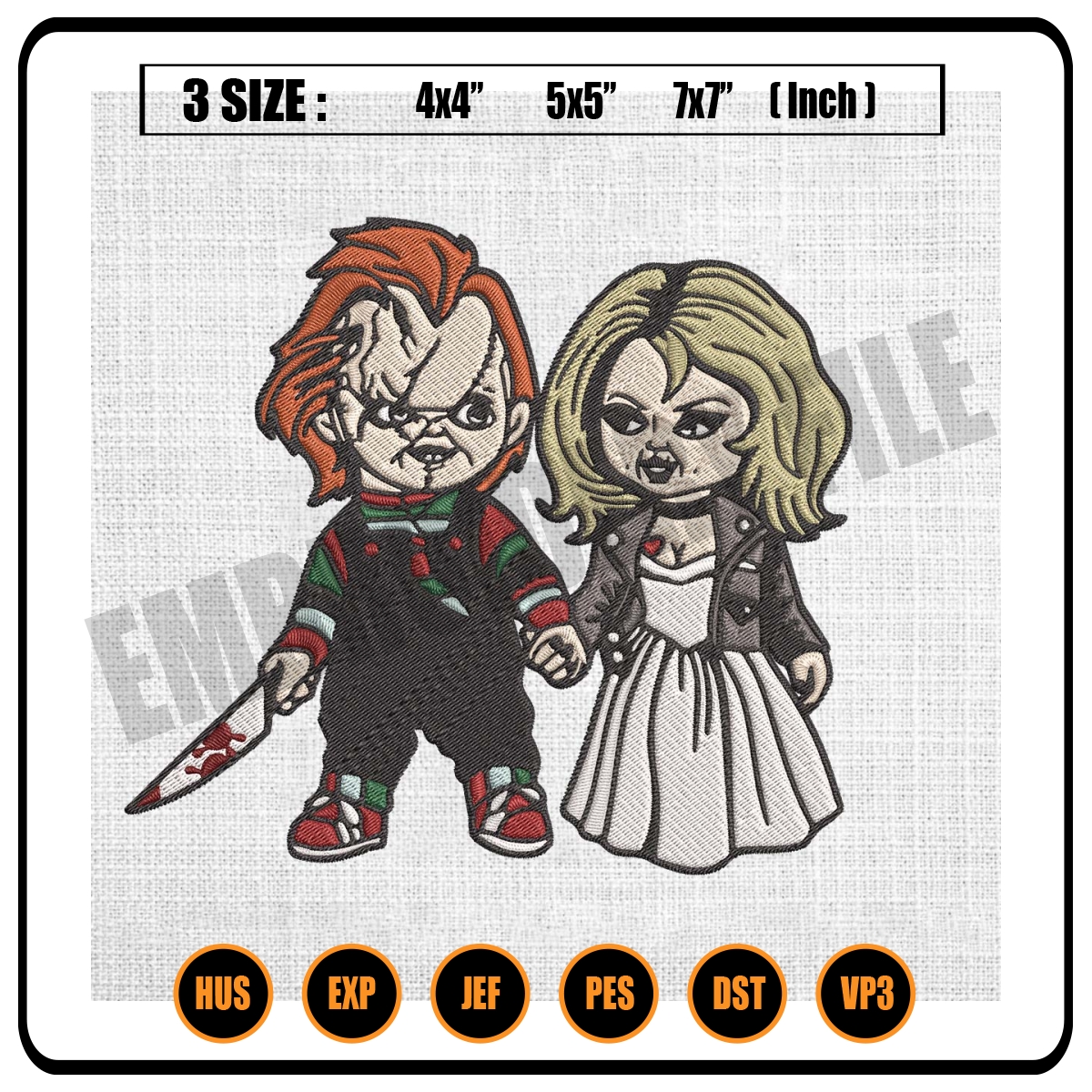 Chucky And Tiffany Embroidery Design File | Inspire Uplift