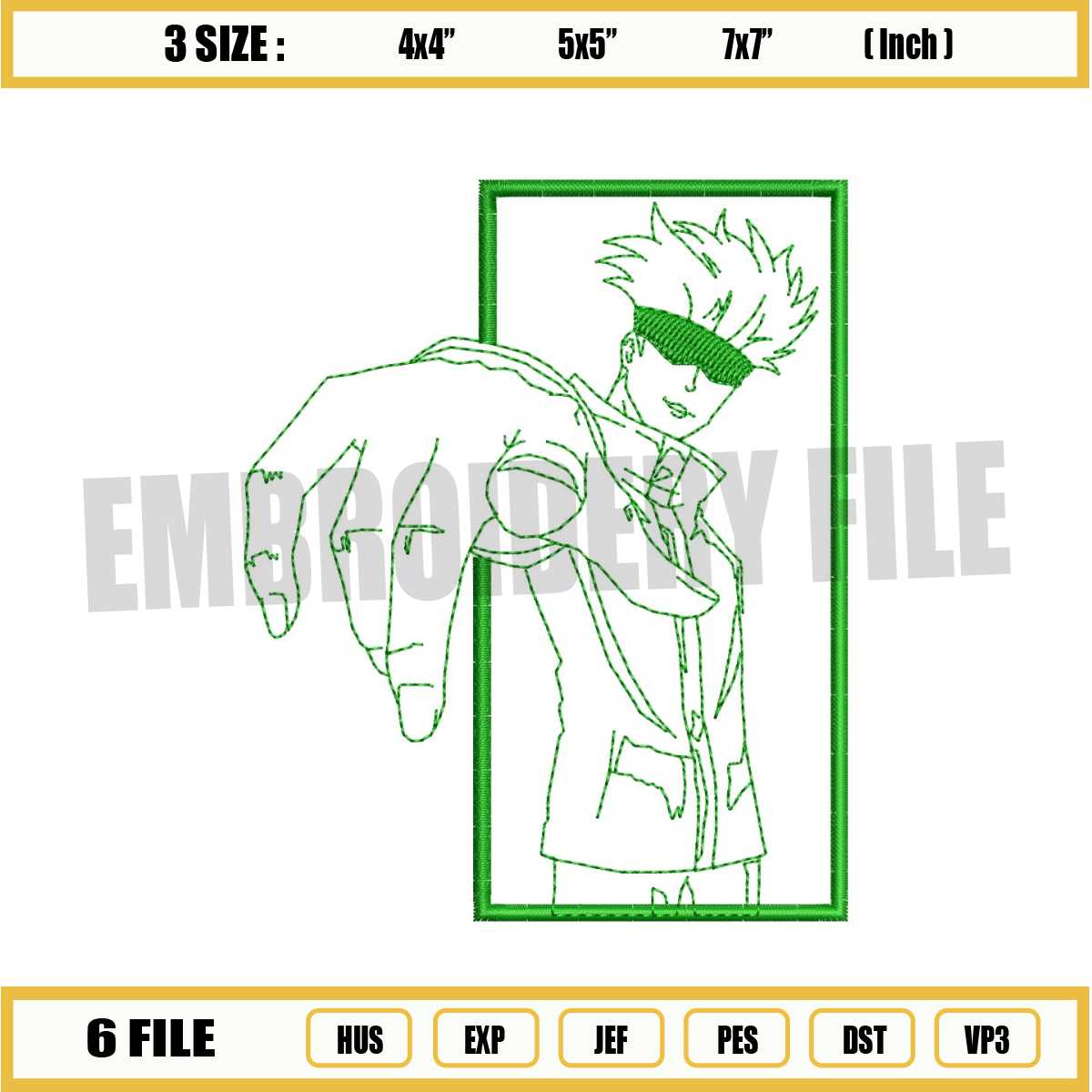 Anime Embroidery File Gojo Satoru Design png | Inspire Uplift