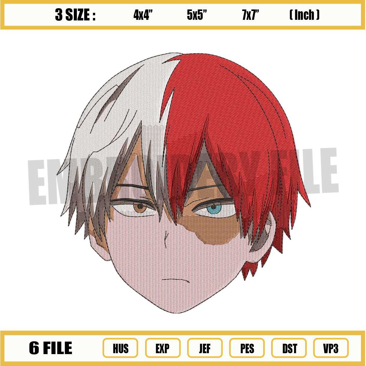 Todoroki Shoto Face Anime Embroidery Design png | Inspire Uplift
